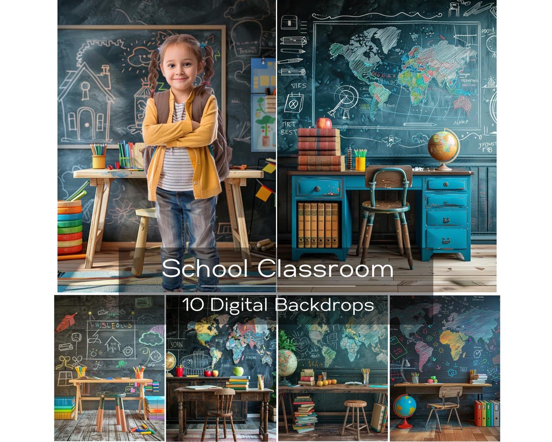 Back to School Classroom Digital Backdrop for First Day of School ...