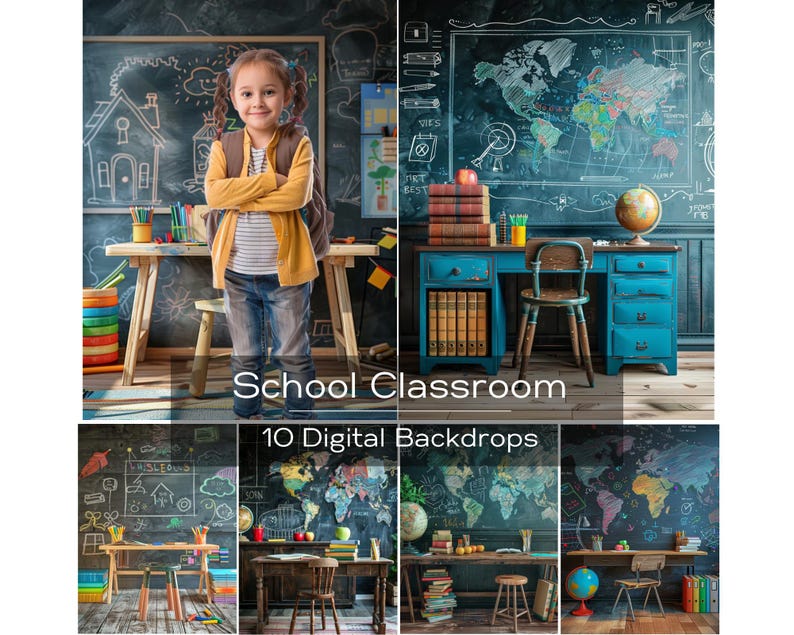 Back to School Classroom Digital Backdrop for First Day of School ...