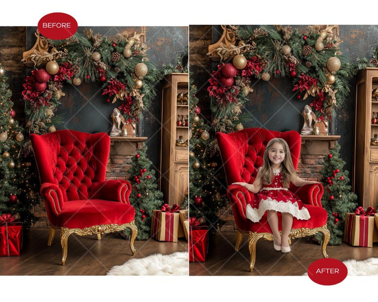 Big Red Christmas Chair Digital Backdrop. Photo Background of Santa ...