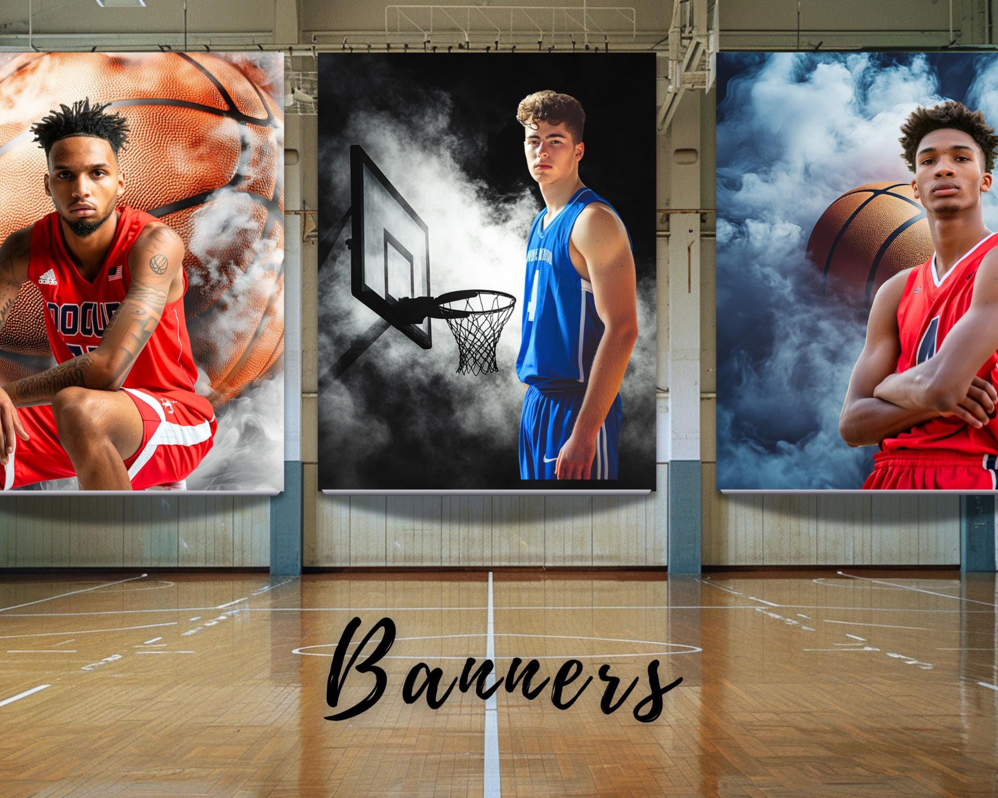Basketball Surrounded by Smoke Digital Backdrop. Photoshop Composite ...