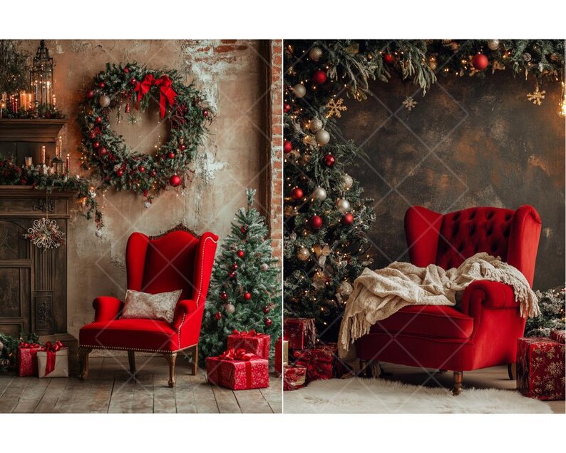 Big Red Christmas Chair Digital Backdrop. Photo Background of Santa ...