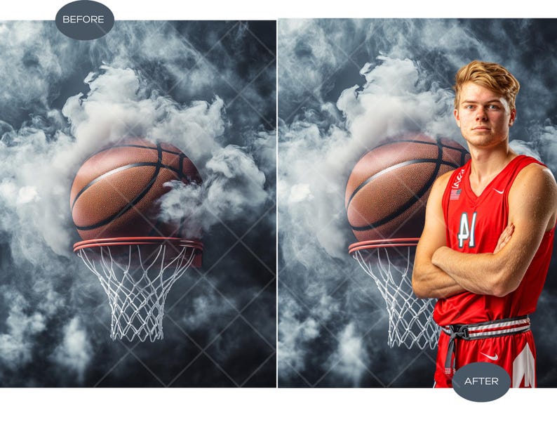 Basketball Surrounded by Smoke Digital Backdrop. Photoshop Composite ...