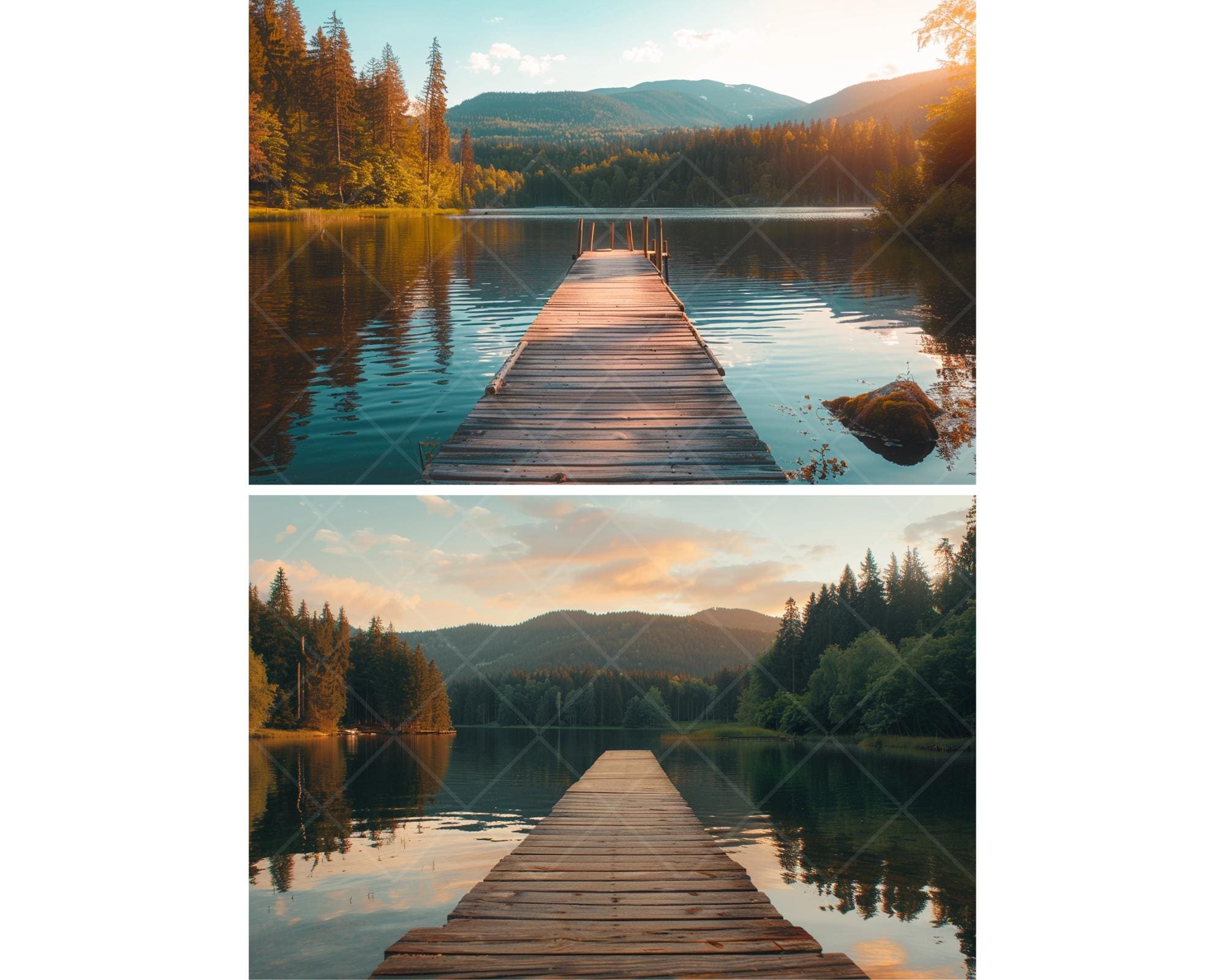Fishing Pier and Lake Digital Backdrop. Summer Sunset, Forest ...