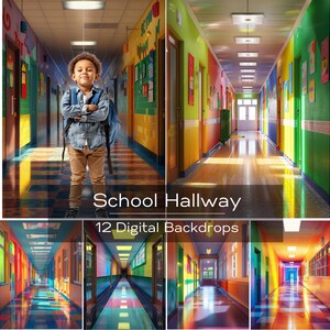 Back to School Elementary School Hallway Digital Backdrop. Colorful ...