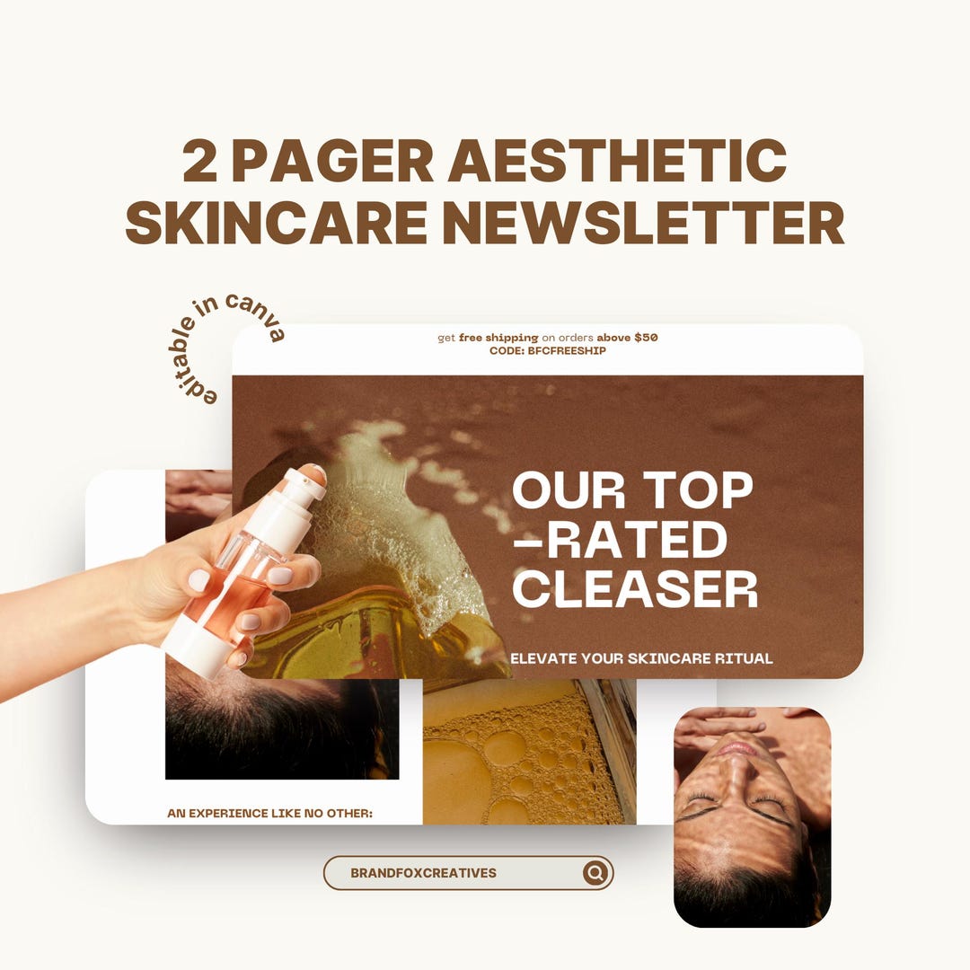 Aesthetic Skincare Newsletter Template | Canva Editable (2 Pager) - Etsy