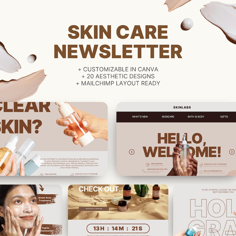 Skincare Newsletter Template | 20 Aesthetic Designs (canva Pro) - Etsy