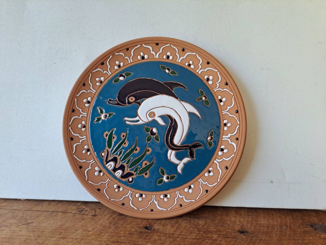 Good Luck Dolphins Wall Plate Blue Pottery Decor - Etsy