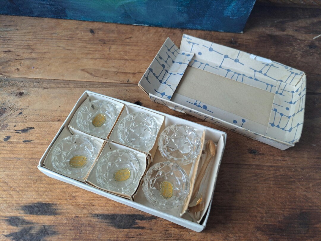 Vintage Salt Cellars With Mini Spoons Bohemia Glass- 6 Cellars/ 4 ...