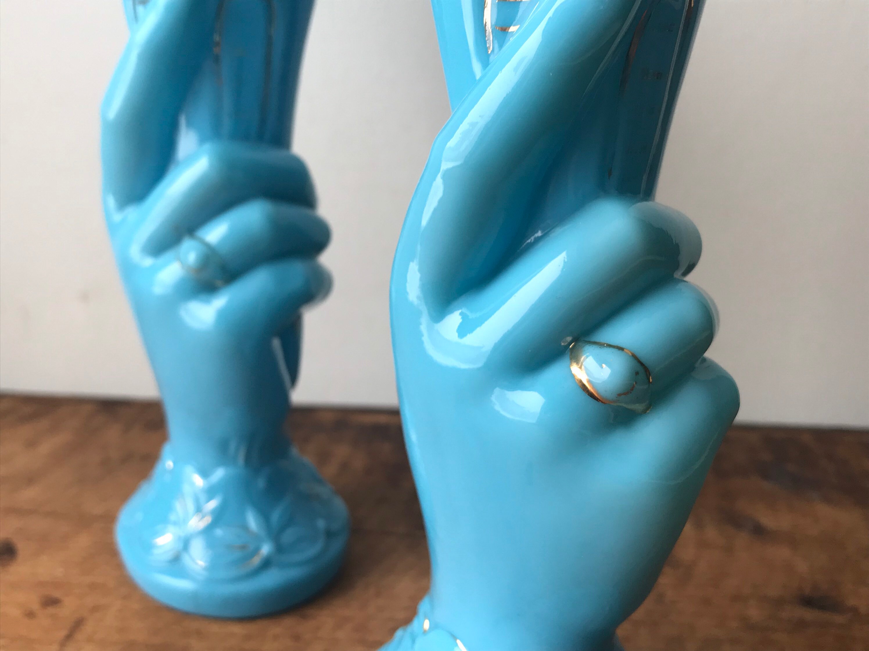 Pair Victorian Hand Vases Blue Milk Glass Regency Core DAMAGED - Etsy