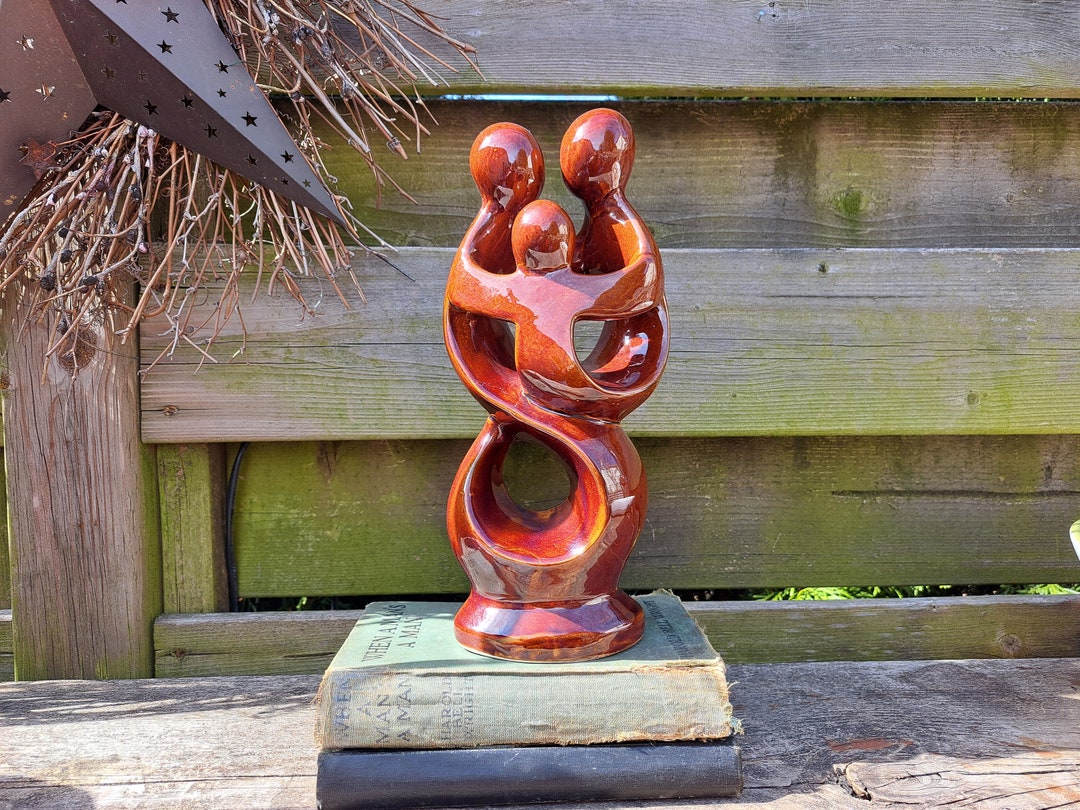 Modern Style Hugging Family of 3 Statue Brown Ceramic - Etsy