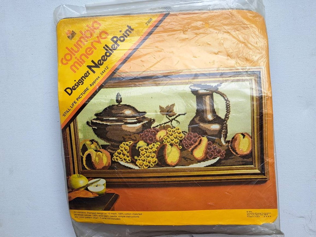 Vintage Needlepoint Kit Kitchen Still Life Food Stitchery Wall Decor 12 ...