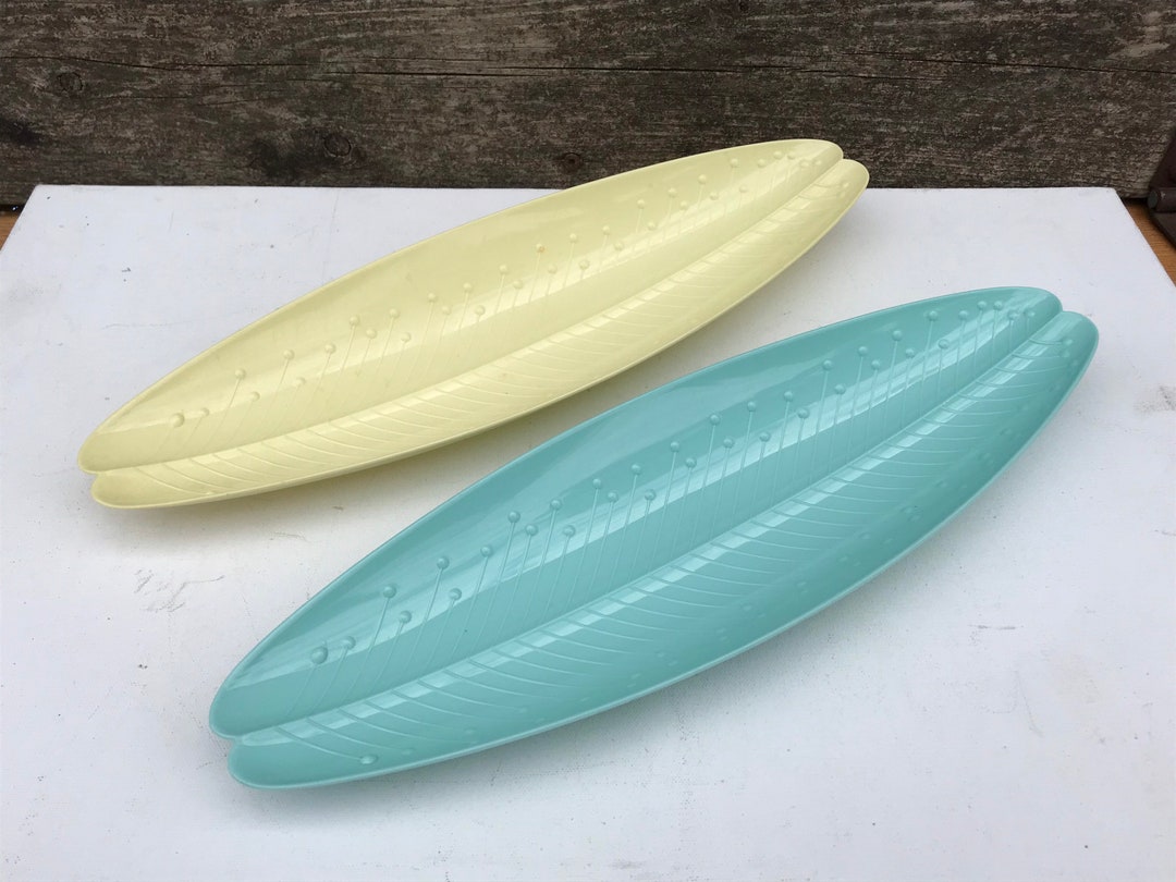 Vtg MCM Atomic Plastic Leaf Trays Space Magic Pair Blue Yellow - Etsy