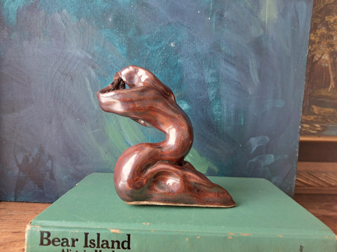 Vintage Pottery Kneeling Female Figurine Dark Brown Glaze Handmade - Etsy