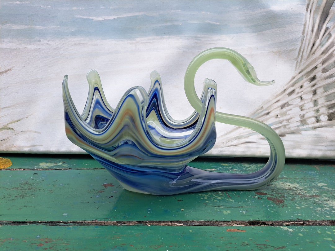 Vintage Sooner Ozark Art Glass Swan Dish Blue Stretch Bowl Figurine - Etsy
