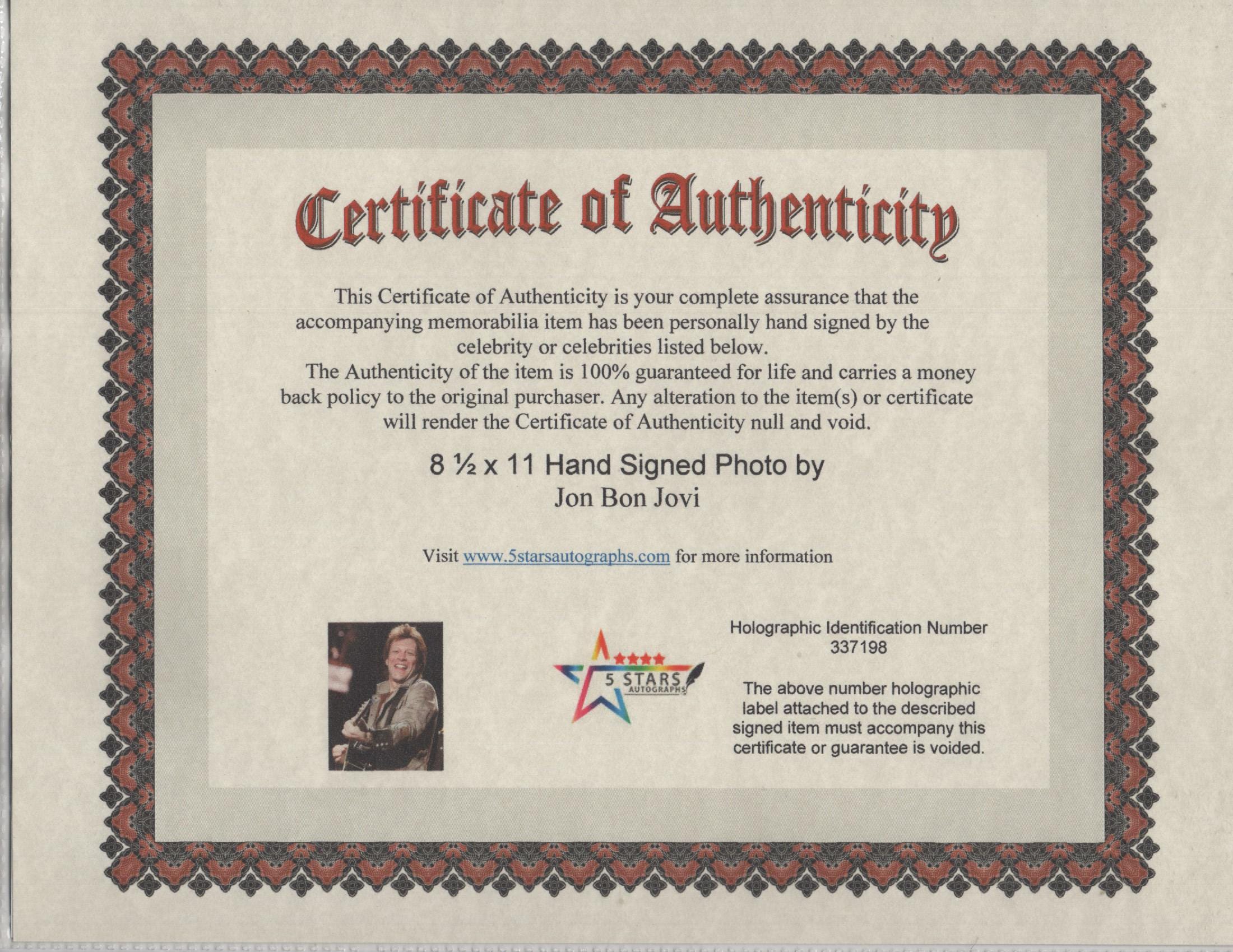 JON BON JOVI Autograph Hand Signed Color Photo With Coa - Etsy