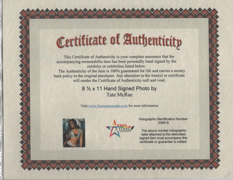 TATE Mcrae AUTOGRAPH Hand Signed Color Photo With Coa - Etsy