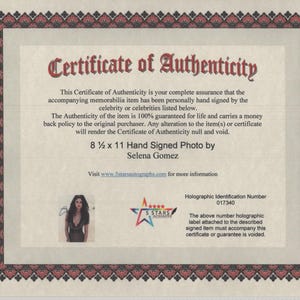 SELENA GOMEZ AUTOGRAPH Hand Signed 8 1/2 X 11 Color Photo With Coa - Etsy