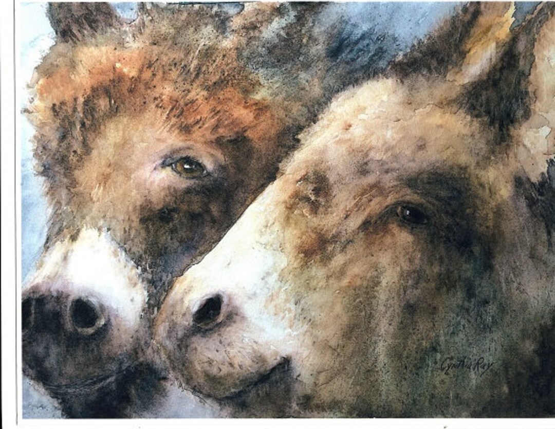 Fred and Wilbur Happy Donkey Pair Art Print - Etsy