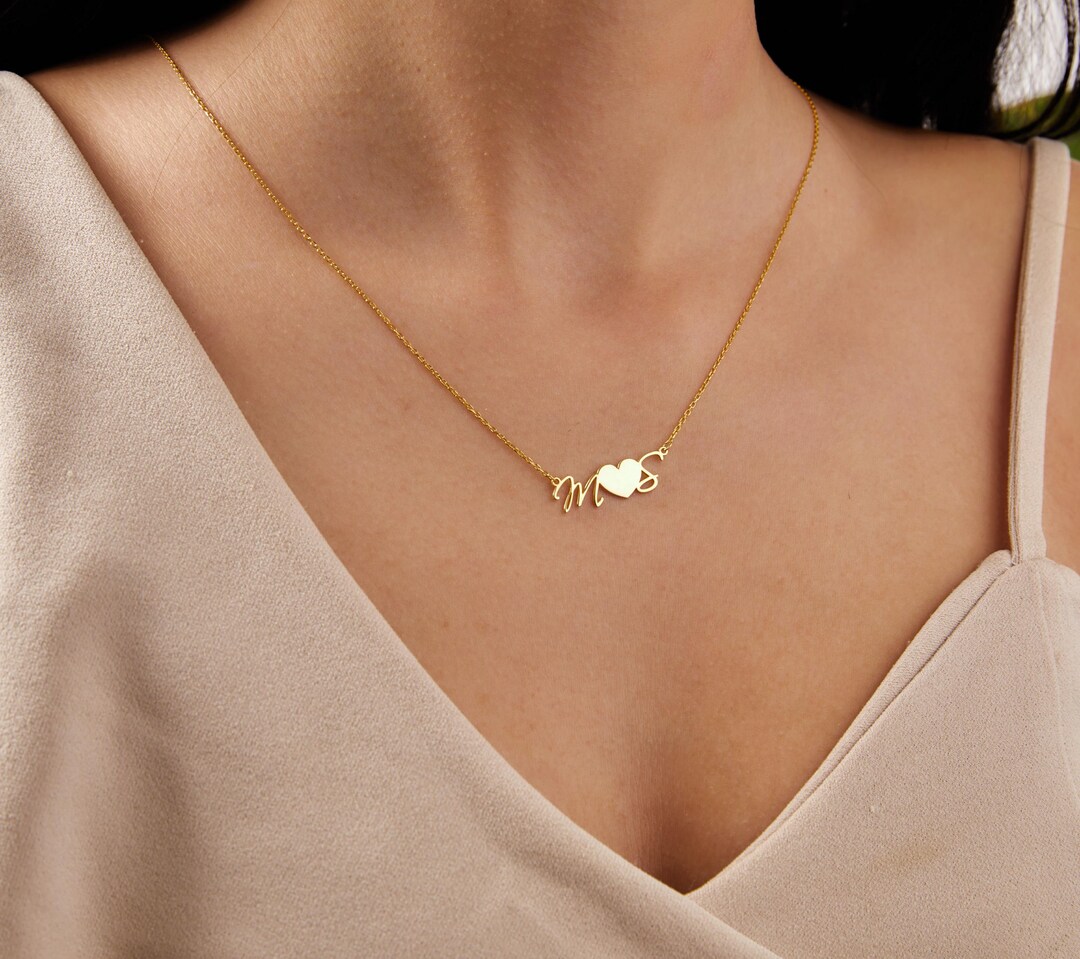 Personalized Double Initial Necklace, Custom Letter Necklace With Heart ...