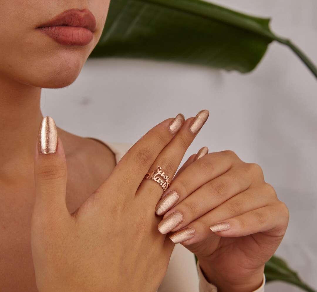 14K Gold Double Name Ring, Two Name Ring in Sterling Silver, Couples ...