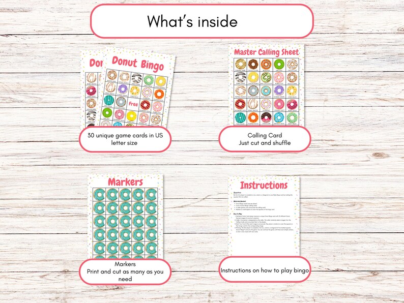 Donut Bingo, 30 Doughnut Bingo Cards, Kid's Printable Bingo, Birthday ...