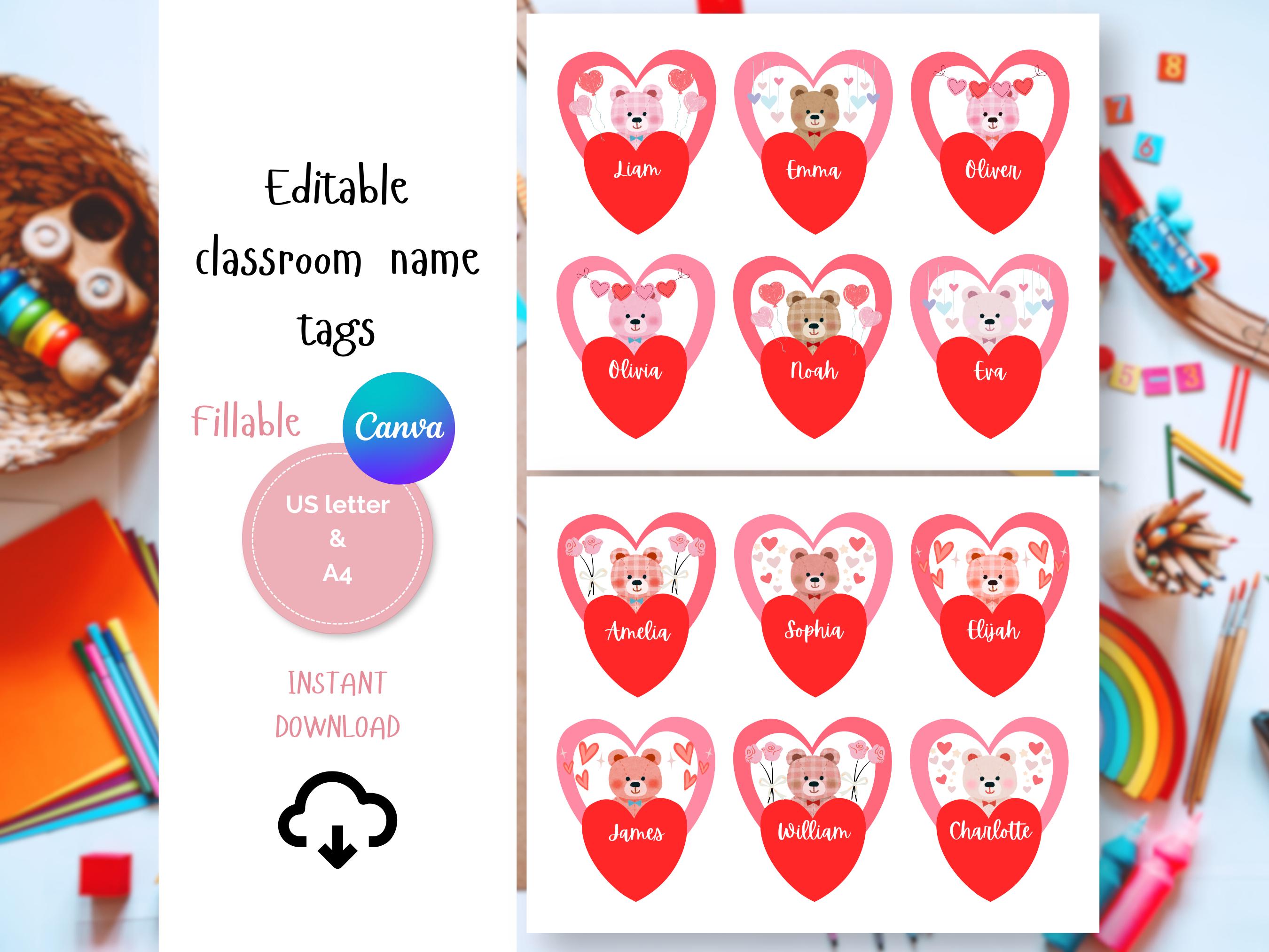 Valentine Bear Name Tags: Classroom Valentine Cubby Labels, Editable ...
