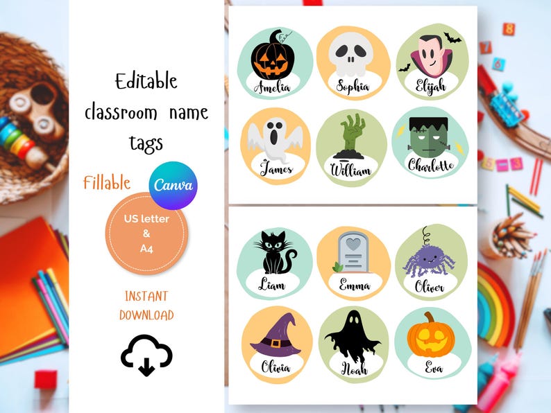 Halloween Name Tags | Monster Cubby Labels, Editable (printable PDF) - Etsy