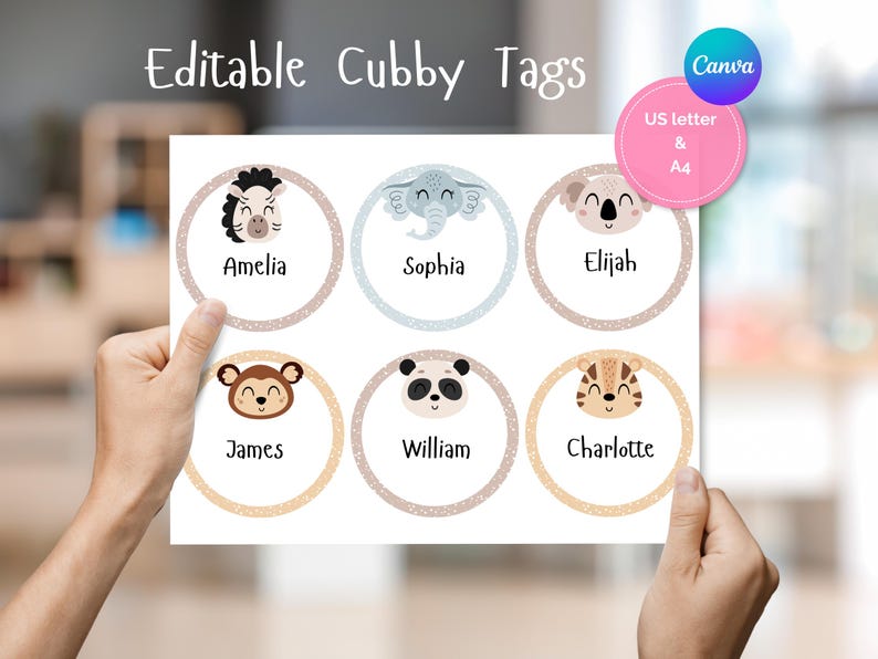 Customizable Safari Animal Cubby Tags, Cubby Name Tags, Editable Name ...