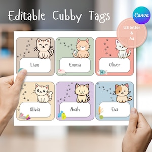 Editable Cat Classroom Name Tags: Printable Cubby Labels (PDF Download ...
