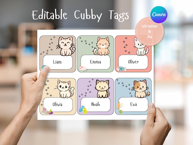 Editable Cat Classroom Name Tags: Printable Cubby Labels (PDF Download ...