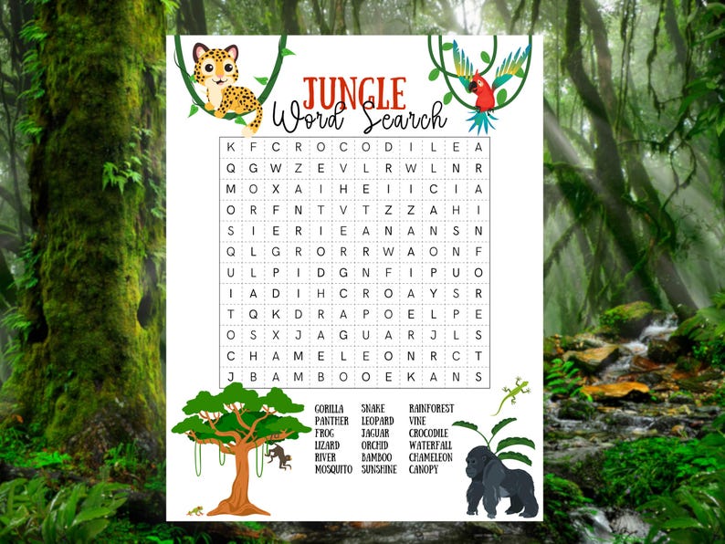 Jungle Word Search Puzzle: Kids Printable Game (PDF) - Etsy