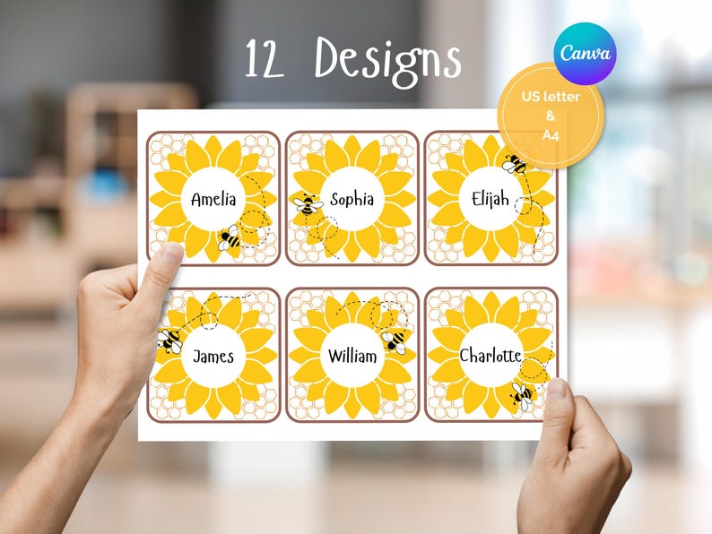 Sunflower Bee Classroom Labels: Editable Cubby Name Tags (PDF ...