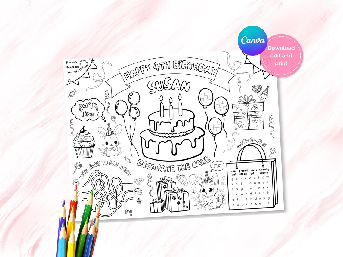Editable Birthday Coloring Page for Kids Printable Birthday Coloring ...