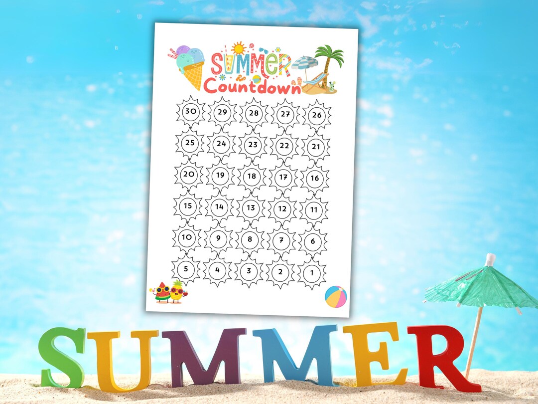 Summer Vacation Countdown Calendar: Kids Coloring Activity (printable ...