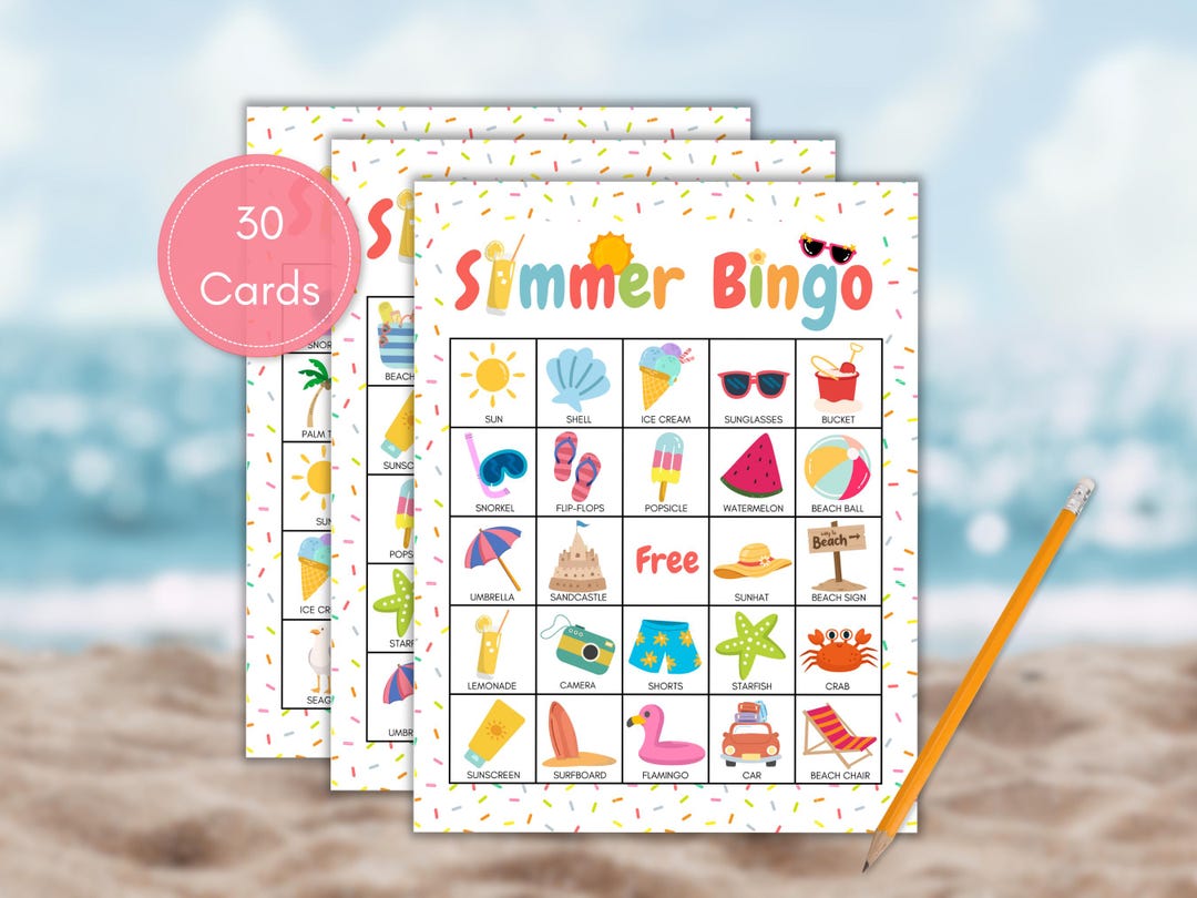 Summer Beach Bingo Game: 30 Printable Cards, Kid's Party Activity (PDF ...