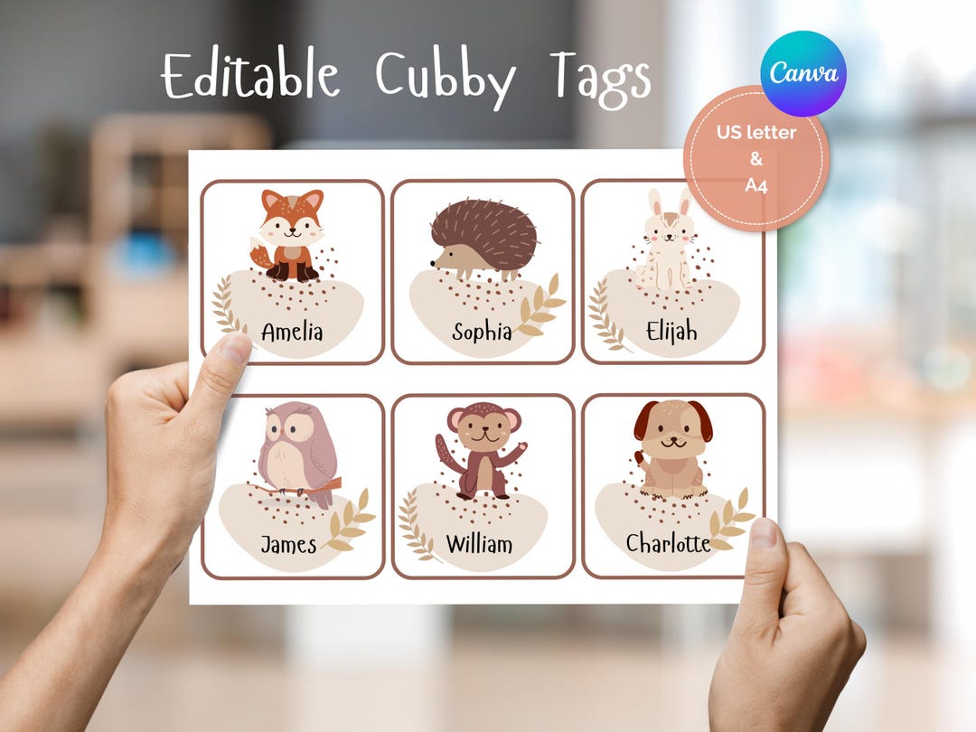 Boho Animal Name Tags: Editable Classroom Cubby Labels (PDF ...