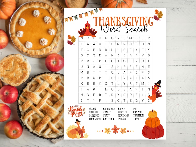 Thanksgiving Word Search for Kids, Kids Thanksgiving Game, Thanksgiving ...