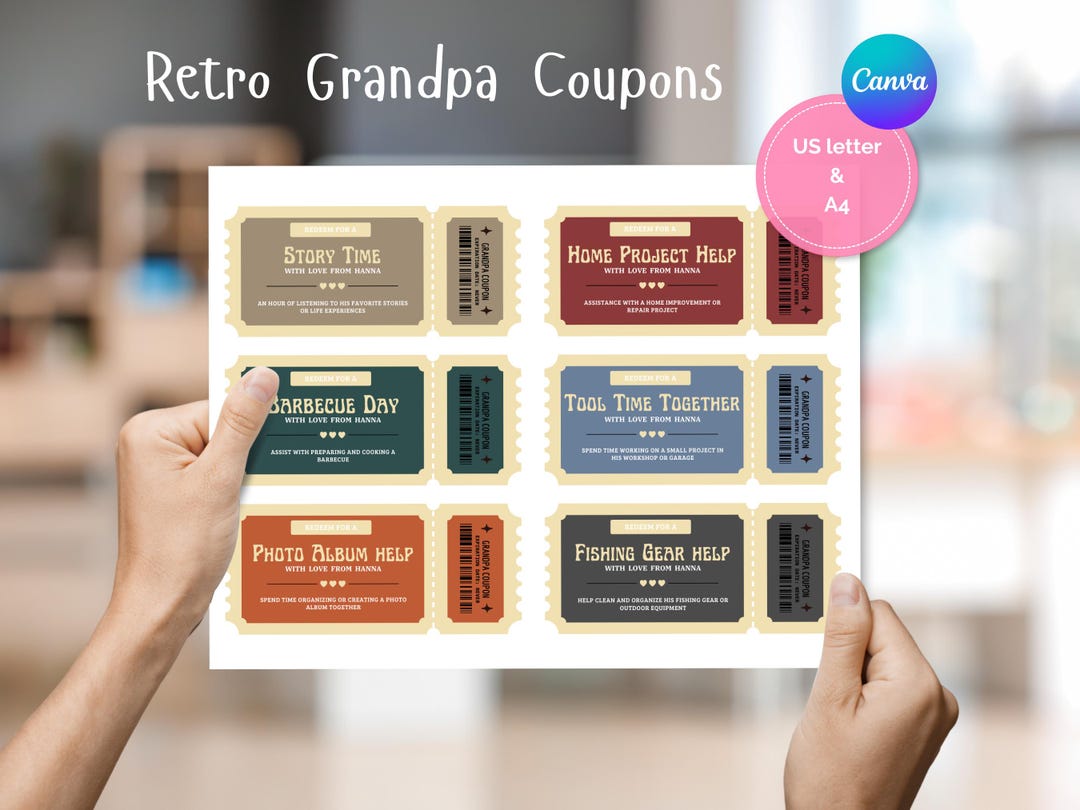 Retro Grandpa Coupons | Personalized Gift (printable PDF) - Etsy
