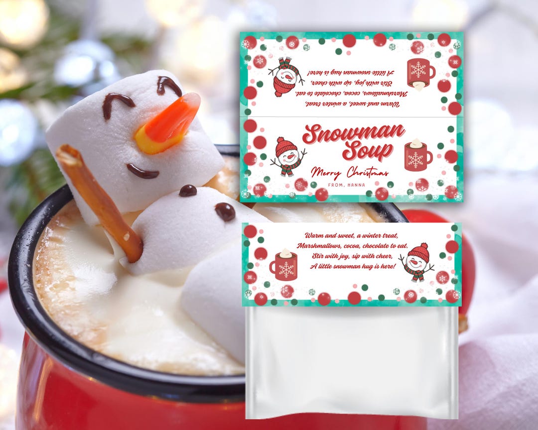 Snowman Soup Treat Bag Topper Printable, Christmas Hot Cocoa Gift Tag ...