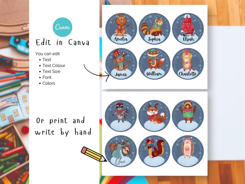 Customizable Winter Animal Name Tags, Winter Cubby Name Tags, Editable ...