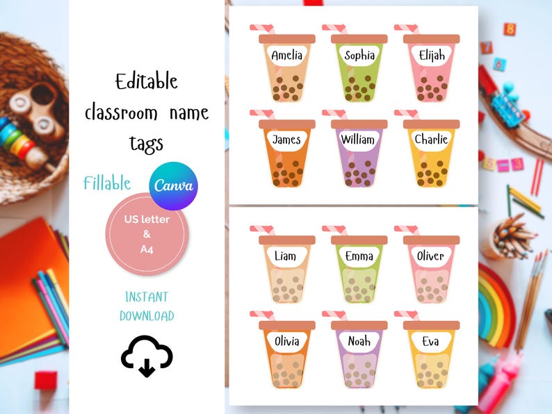 Editable Bubble Tea Cubby Tags: Classroom Decor (digital Download, PDF ...