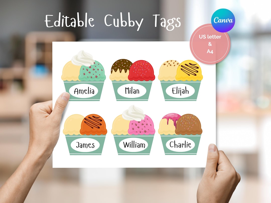 Ice Cream Cubby Tags: Editable Classroom Labels (PDF Download, Canva ...