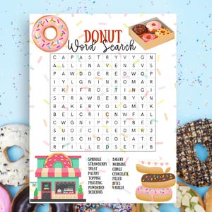 Donut Word Search for Kids, Kids Donut Day Game, Doughnut Day Printable ...