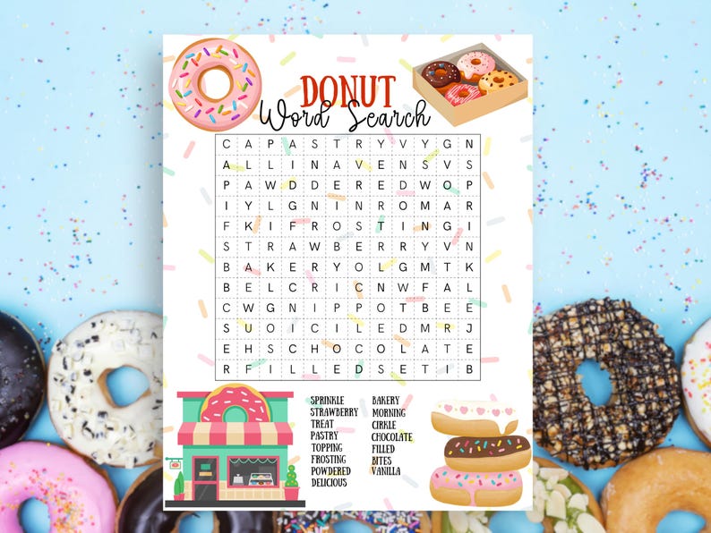 Donut Word Search for Kids, Kids Donut Day Game, Doughnut Day Printable ...