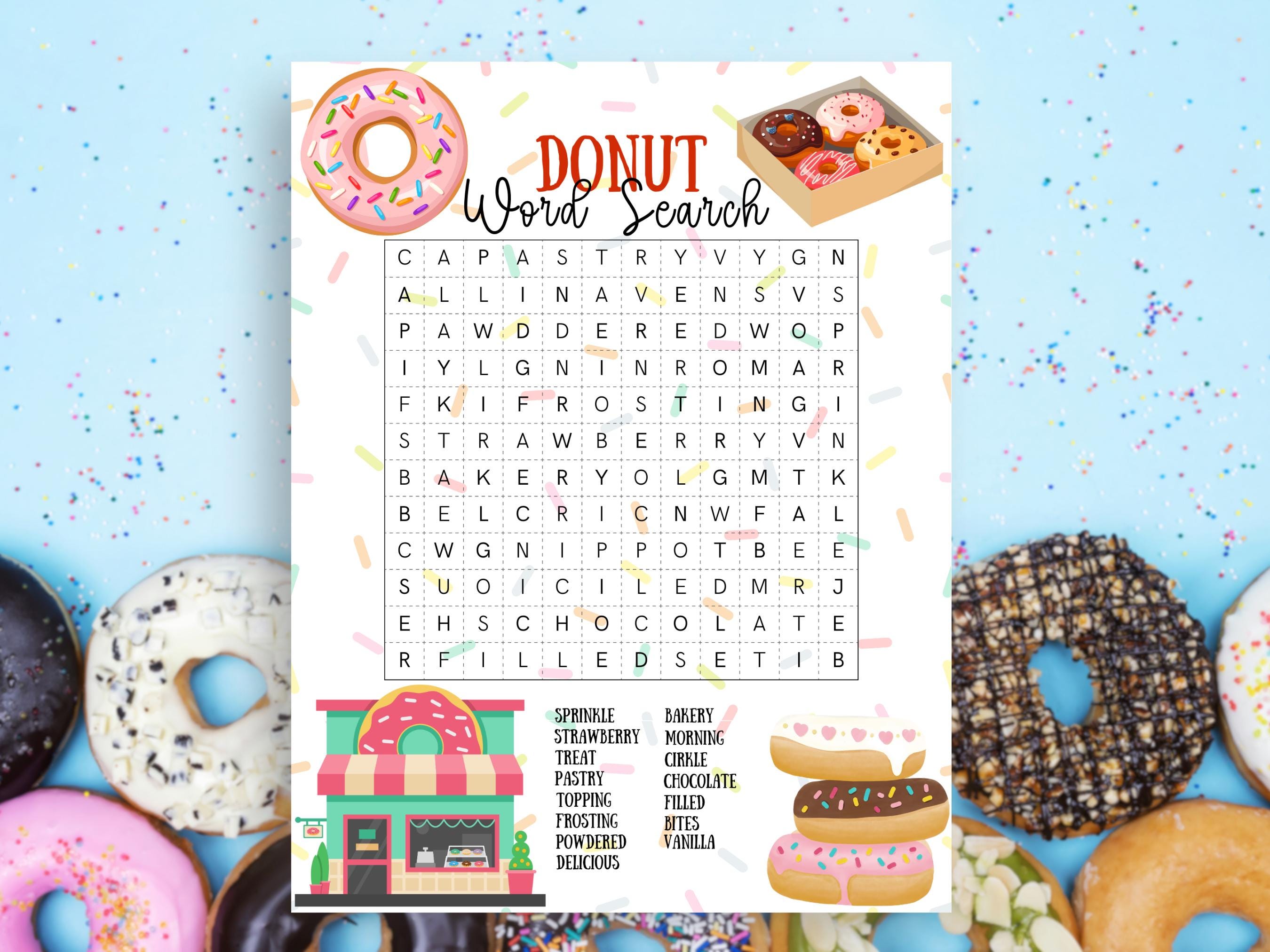 Donut Word Search Puzzle: Kids Donut Day Game (printable PDF) - Etsy