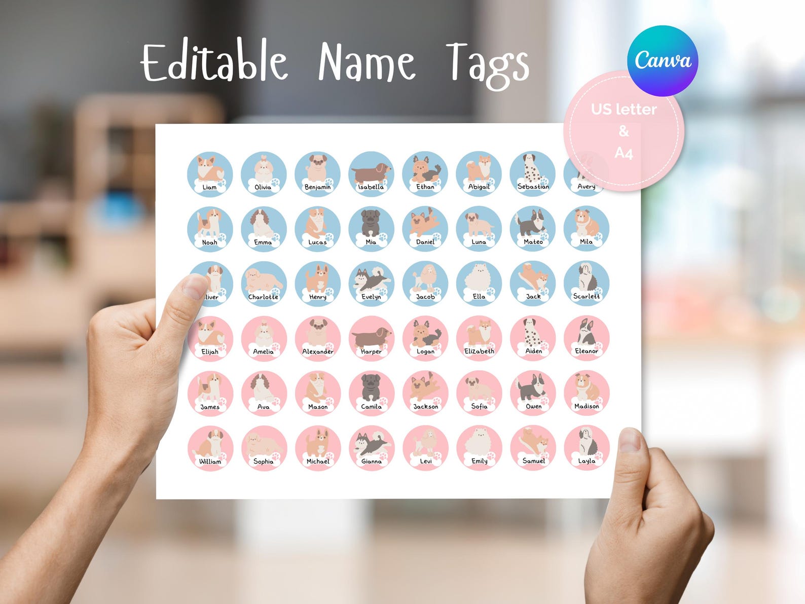 Editable Puppy Dog Name Tags: Small Round Classroom Labels (PDF ...