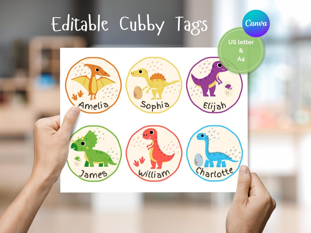 Cartoon Dinosaur Cubby Tags: Editable Classroom Name Labels (digital ...