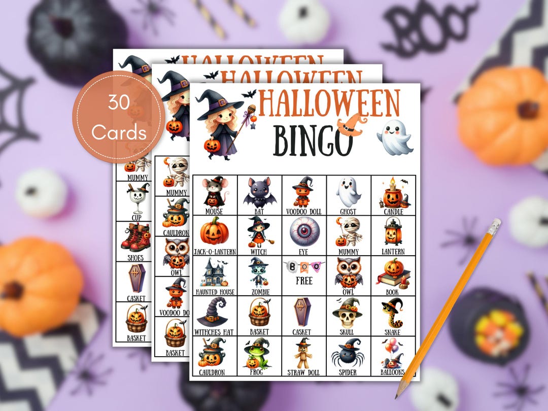 Halloween Bingo Game, Halloween Activity for Kids, 30 Halloween Bingo ...