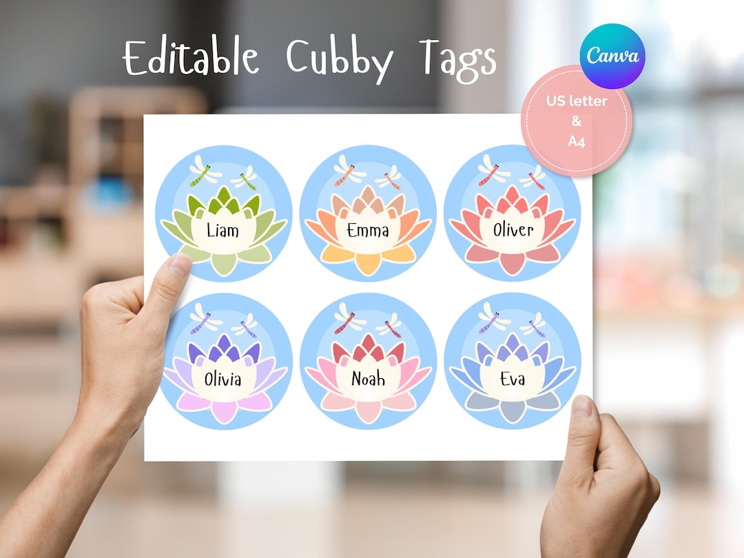 Lotus Flower Dragonfly Classroom Labels: Editable Cubby Name Tags (PDF ...