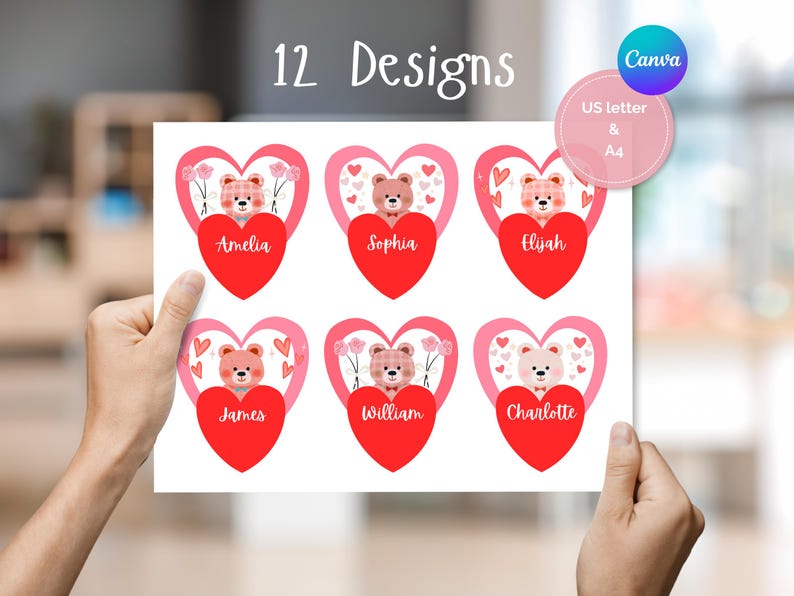 Valentine Bear Name Tags: Classroom Valentine Cubby Labels, Editable ...